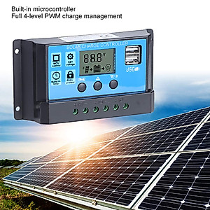 Solar Panel Regulator, Double USB with Digital Display Solar Charge Controller, for Home Yard Commercial Outdoor