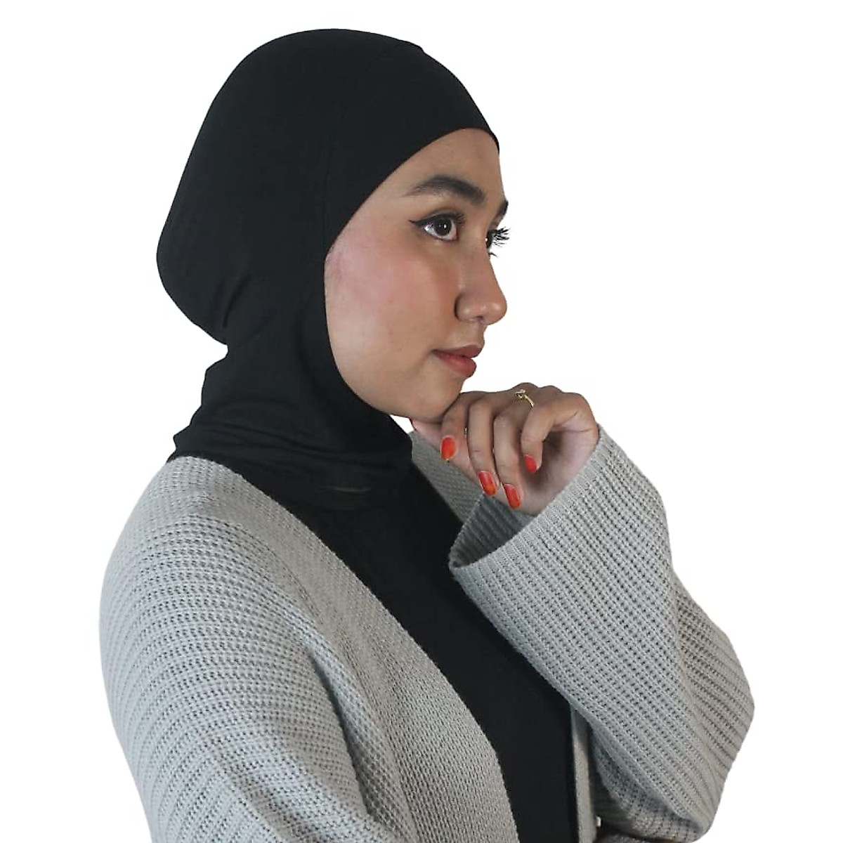 Ninja Bonnet Hijab Full Neck Coverage Under Scarf - Muslimah Stretchy Jersey Head Scarf Bonnet Accessories [Workout wear daily essentials] 1 Black + 1 Gray (SABANJ9501)