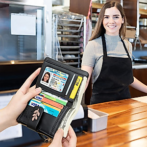 PRETTYZYS Small Bifold Wristlet Wallet for Women – Handmade, RFID Blocking Wallet Case with Credit Card Sleeves, Cash & Coin Storage Compartments – Mini Purse for Ladies, Teenage Girls - Black