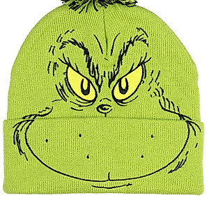 Bioworld Dr. Seuss The Grinch Who Stole Christmas Pom Beanie Hat Embroidered Character,Green,One Size