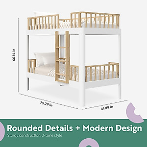 Storkcraft Next Santos Twin-Over-Twin 5-in-1 Convertible Bunk Bed (White with Natural) – GREENGUARD Gold Certified, Converts to Loft Bed and Twin Beds, Modern Style for Kids Room