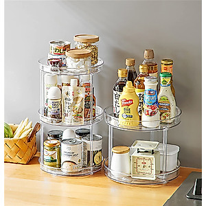 Amasses 2 Tier Clear Lazy Susan Organizer, 360 Degree Rotating Round Lazy Susan Turntable 9" Non-Skid Rotating Organization Storage Container for Kitchen, Cabinet, Pantry