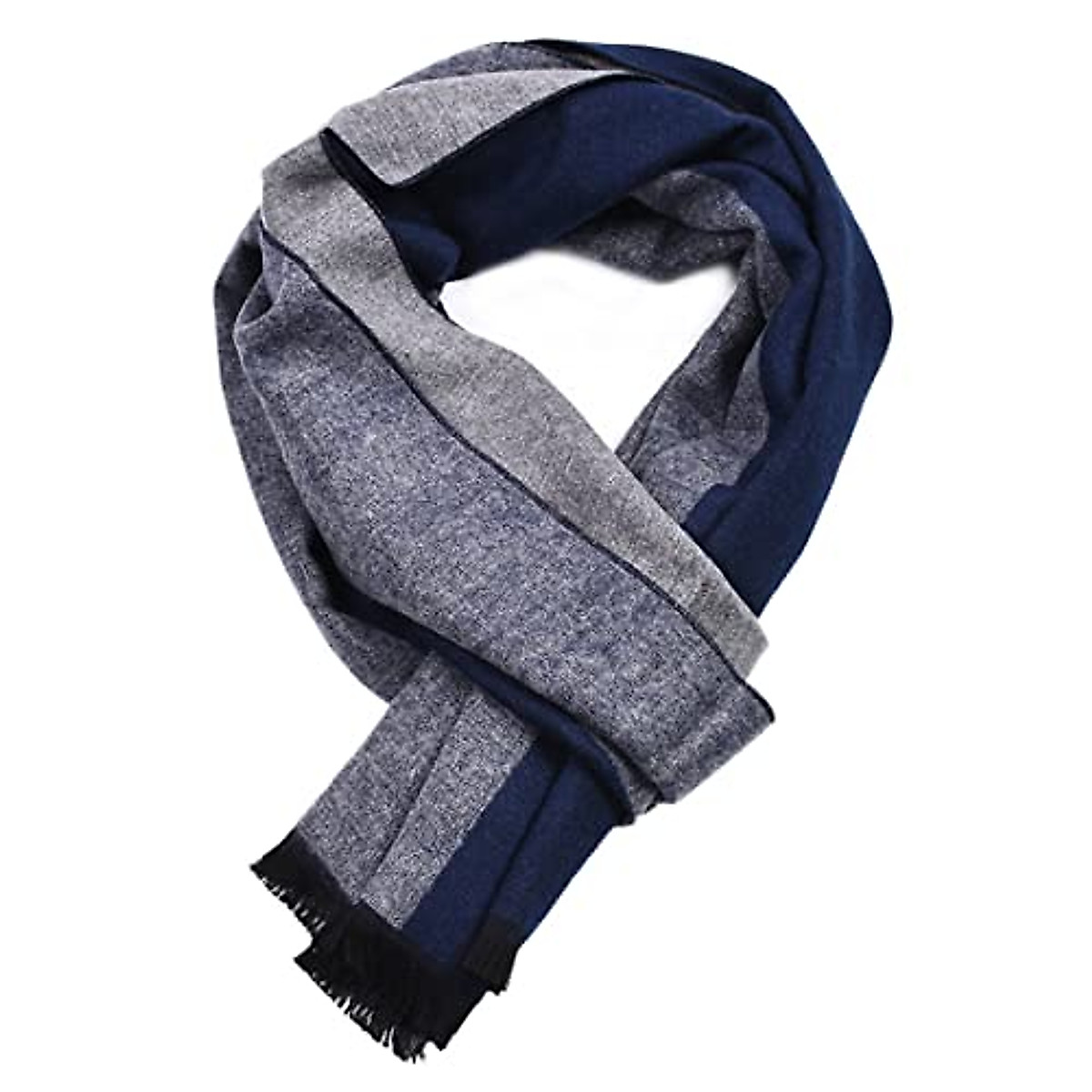 Runtlly Men's Winter Cashmere Scarf Stripes Warm Soft Scarves with Tassel Luxurious Winter Scarf M189510 NavyGrey