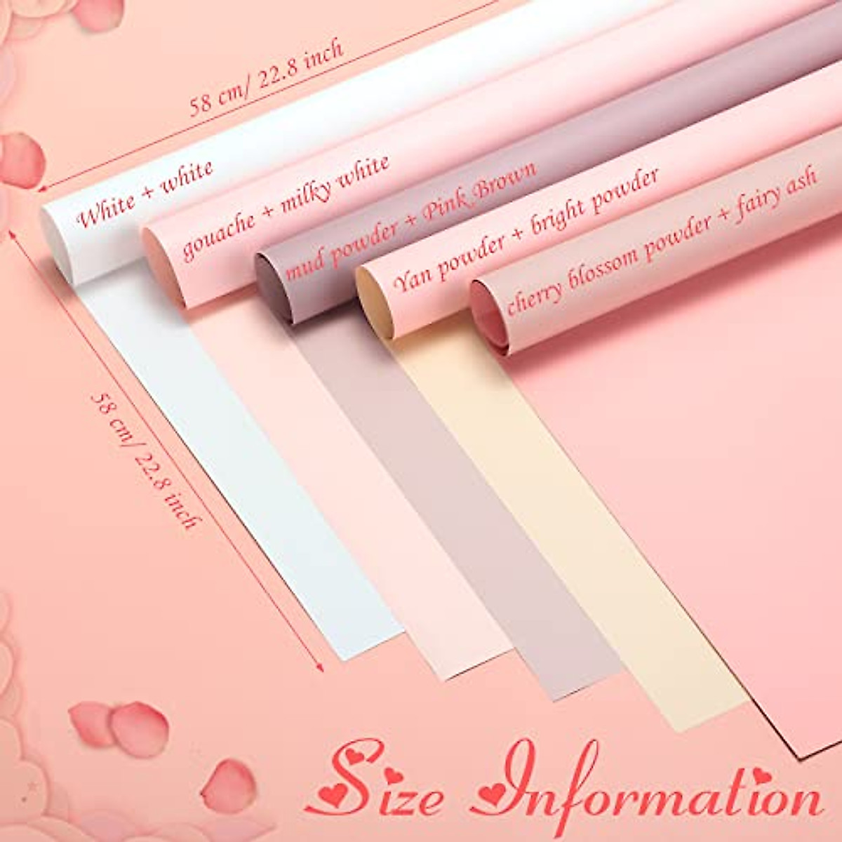 50 Sheets Flower Wrapping Paper Florist Bouquet Supplies Waterproof Flower Wrapping Paper Double Sided Colors Floral Paper Flower Packaging Bouquet Wrapping Paper for DIY Craft Gift, 22.8 x 22.8 Inch