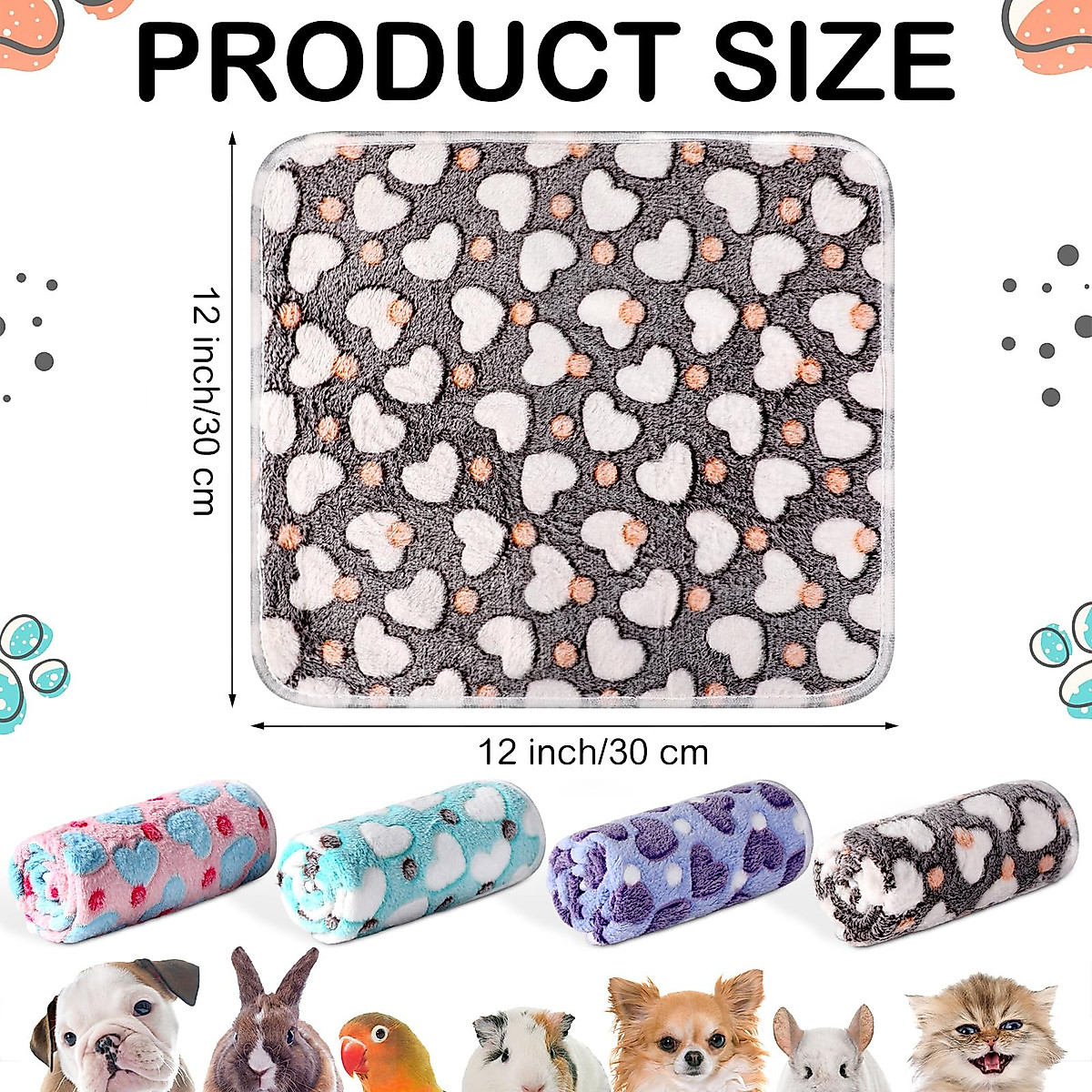 8 Pcs Guinea Pig Bedding Cage Liners Bulk Waterproof Blankets Small Animal Flannel Throw Bedding Absorbent Reusable Pet Pee Sleep Mat Pad Cover for Hamster Ferret (Heart,12 x 12 Inch)