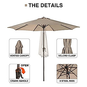 JARDINA Outdoor You Living 9’ Patio Umbrella UV Protected Outdoor Table Umbrella with Push Button Tilt/Crank Market Umbrella with 8 Ribs for Lawn, Garden, Backyard & Pool, Beige