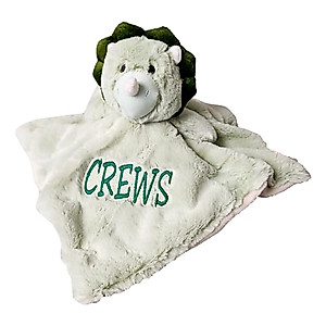 SONA G DESIGNS Custom Personalized Dinosaur Lovey Lovie Security Blanket with Rattle (Green Dino with Embroidered Name)