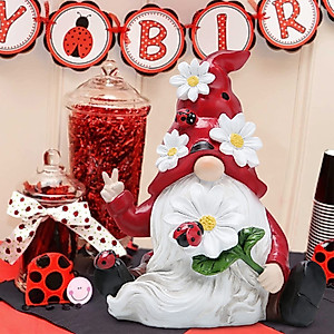 Hodao Ladybug Gnomes 6" H Ladybug Kitchen Tiered Tray Decor Ladybird Gnomes Resin Swedish Tomte Scandinavian Figurine Spring Summer Decorations Indoor Home Decor