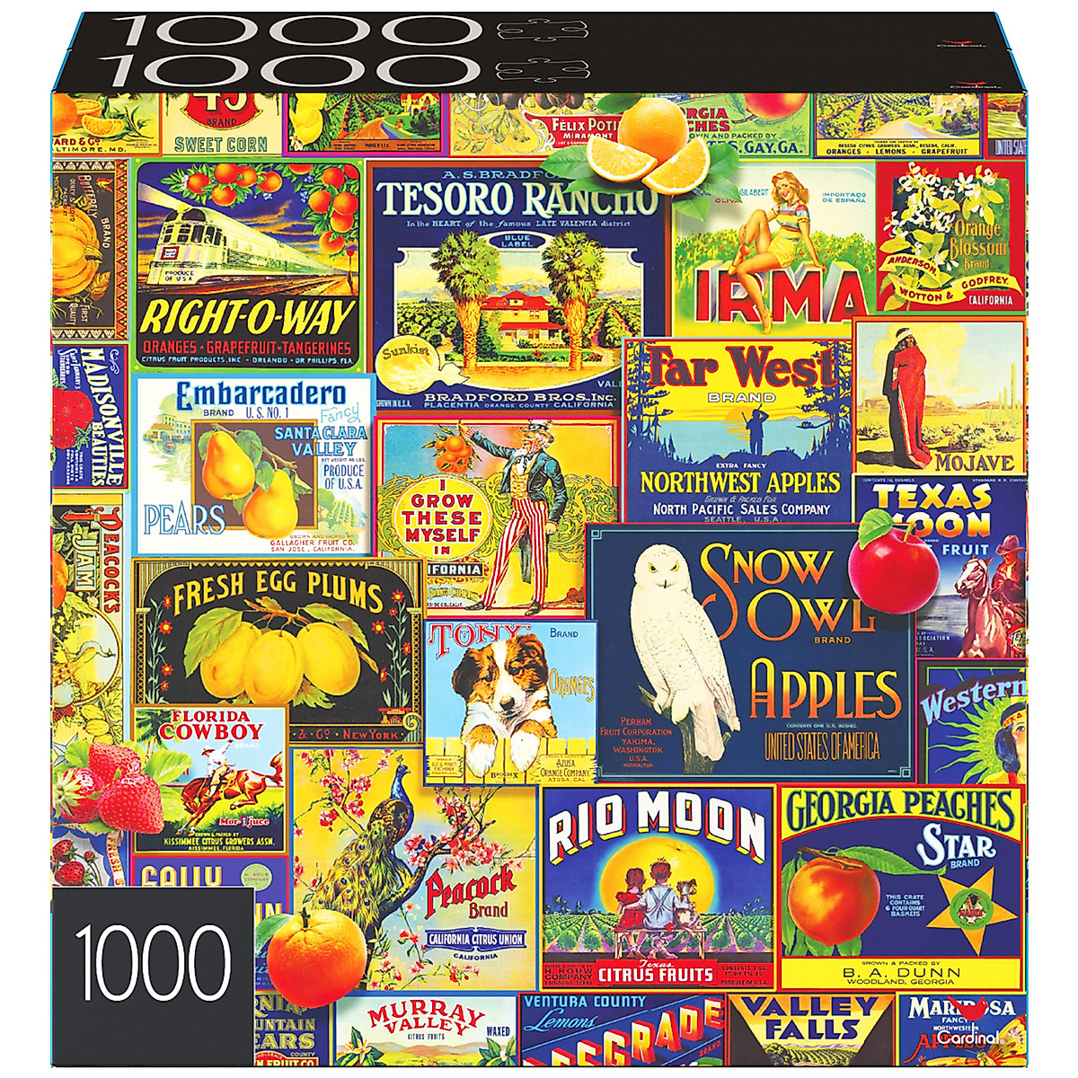 2-Pack of 1000-Piece Jigsaw Puzzles, Retro Comics and Fruit Labels, Puzzles for Adults and Kids Ages 8+, Amazon Exclusive