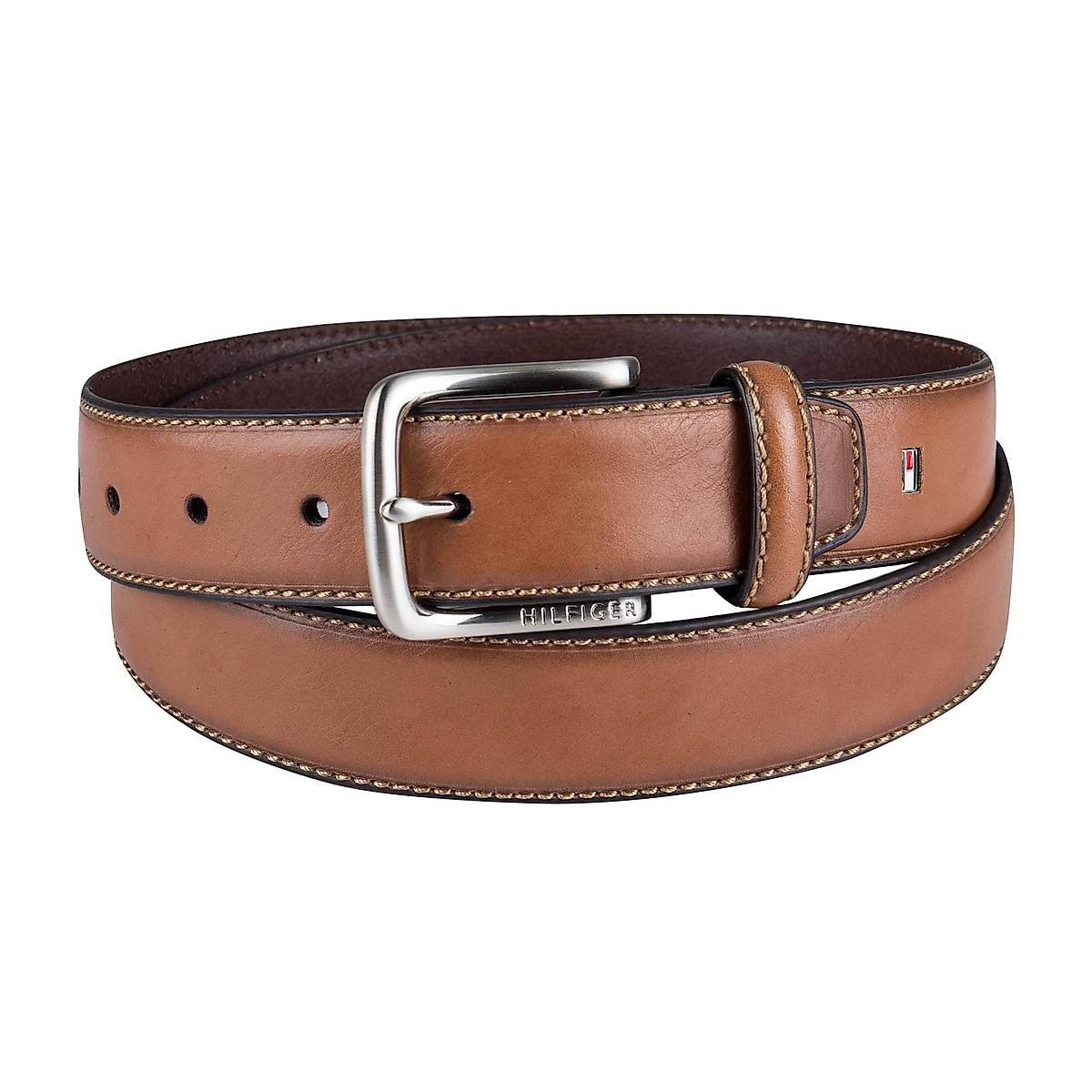 Tommy Hilfiger Men's Casual Belt, brown logo, 30