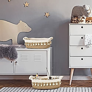 2 Pieces Small Rope Basket Tassel Lace Baskets Small Cotton Rope Woven Basket Storage Boho Decor Baskets Toilet Paper Baskets for Bathroom