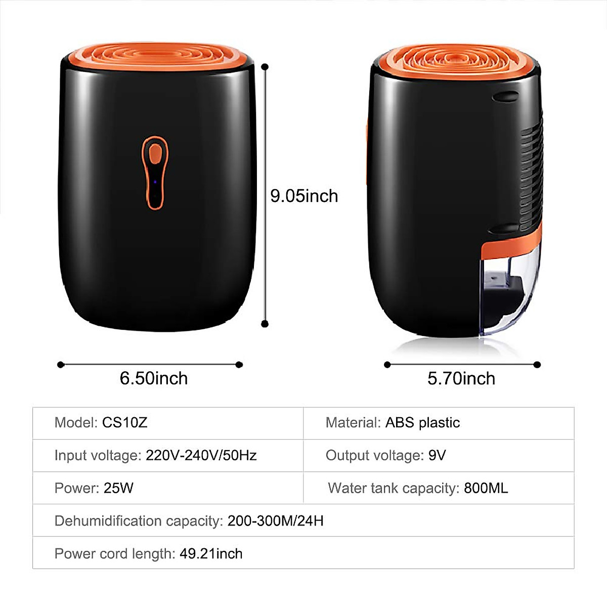 Household Dehumidifier, 220 Sq ft Ultra-Quiet Dehumidifier with Automatic Shut-Off Function, Portable Air Dehumidifiers with 800ml(27 oz) Water Tank & Water Pipe Used in Bedrooms,Baby Rooms,Offices