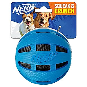 Nerf Dog Crunch and Squeak Rubber Ball Dog Toy, Single, Medium/Large, Blue