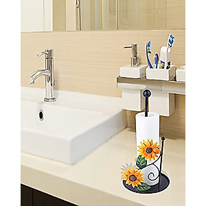 Sunflower Paper Towel Holder Countertop Sunflower Kitchen Decor Accessories Yellow Paper Towel Rack Stand Farmhouse Heavy Duty Base Black Stainless Steel