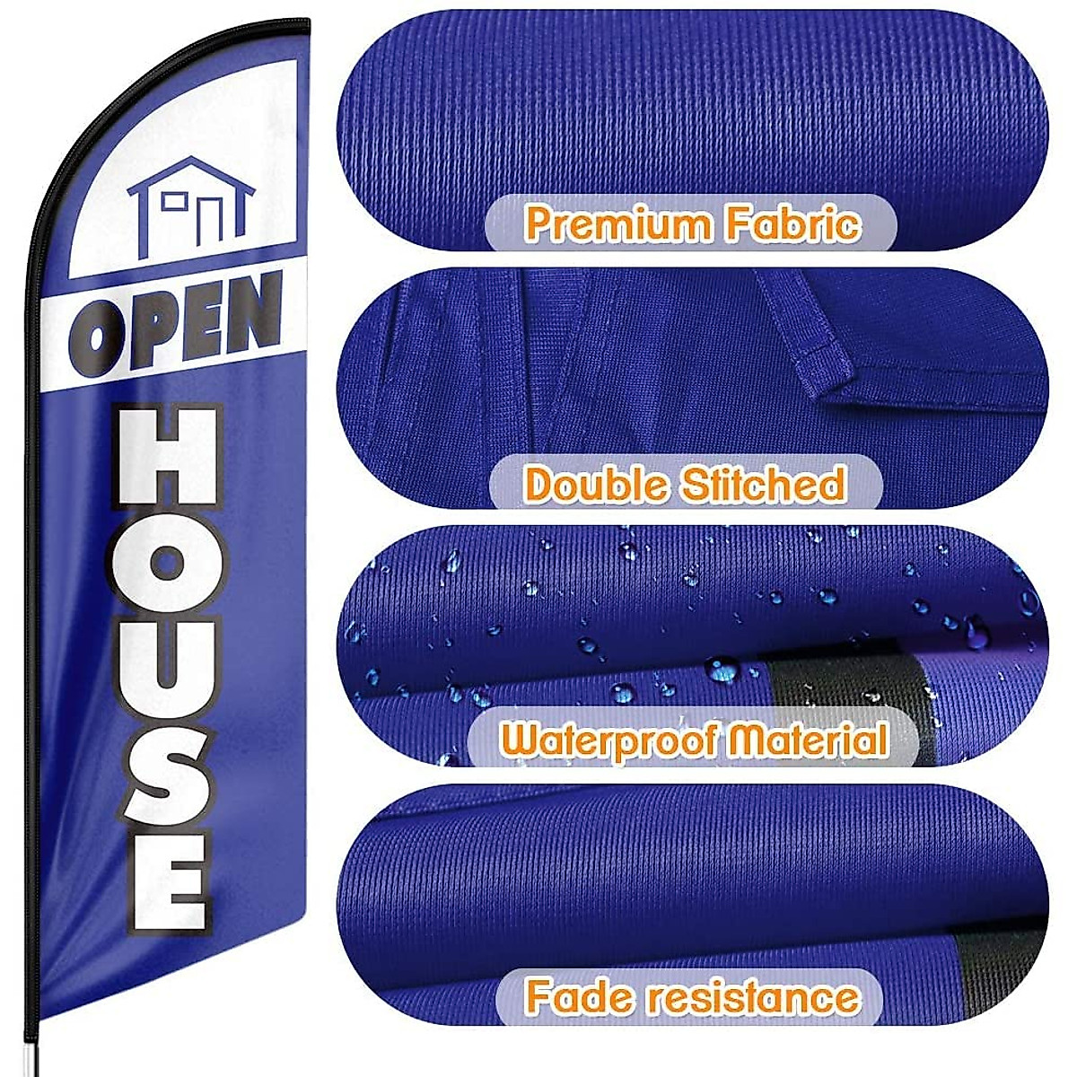 FSFLAG Open House Flags for Real Estate Agents, Open House Flag Pole Kit and Ground Stake, 11 FT Feather Banner Flag for Outside Business Advertising, Open House Banners for Real Estate (Blue)