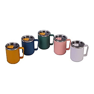 16oz mug cup, with lid and handle to prevent spills or splashes, stainless steel liner, insulated double vacuum design, suitable for storing hot and cold coffee and drinks，navy blue.