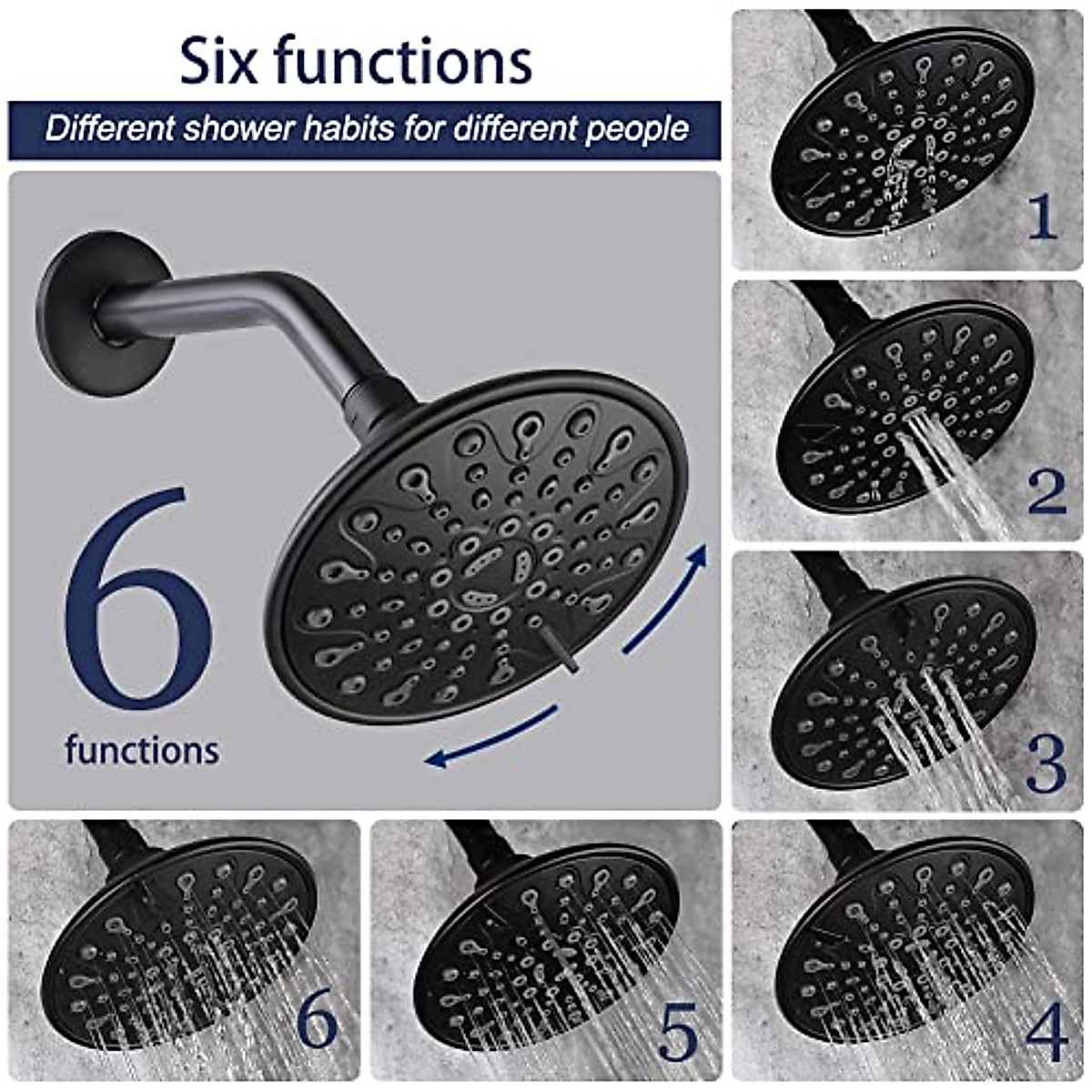 SWKB Shower Faucet with Tub Spout Matte Black Bathroom Shower Tub Faucet Set with 6-spray Shower Head System, Single Handle Shower Trim Kit with Rough-in Valve