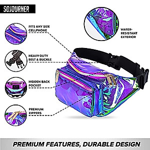Holographic Clear Fanny Pack Belt Bag | Waterproof fanny pack for Women - Crossbody Bag Bum Bag Waist Bag Waist Pack - For Halloween costumes, for Hiking, Running, Travel and Stadium Approved (purple)