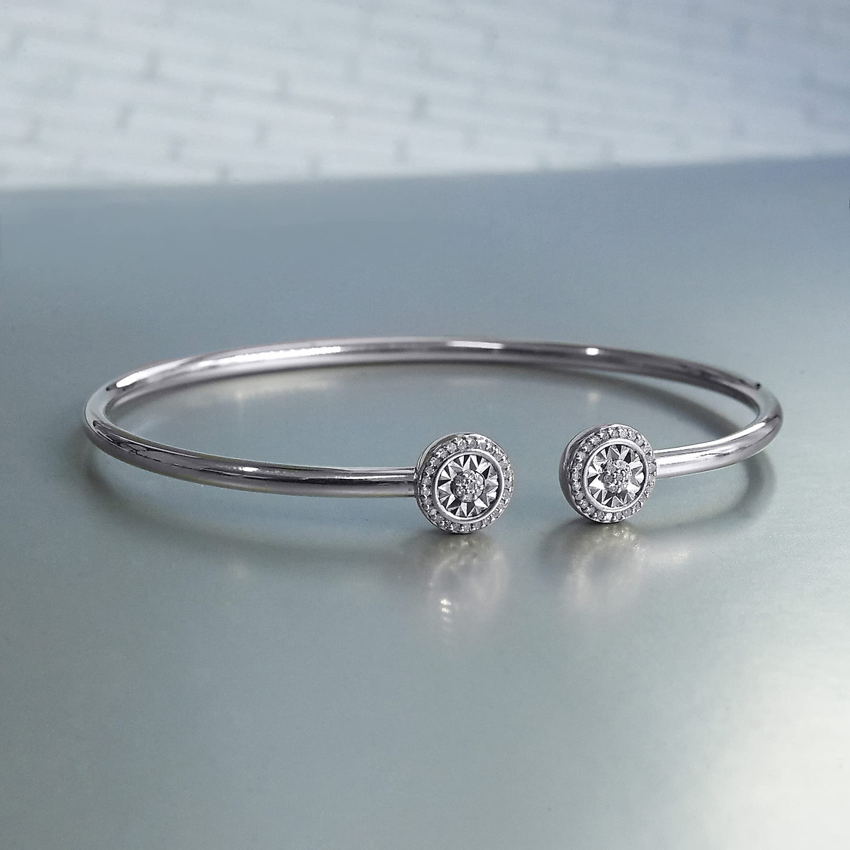 Timeless Love 1/8 CT Diamond 6.5" Flexible Bangle Set in Polished Sterling Silver, Dainty Jewelry for Women, Women’s Fashion Bracelets, Diamond Luxury Bangle for Women