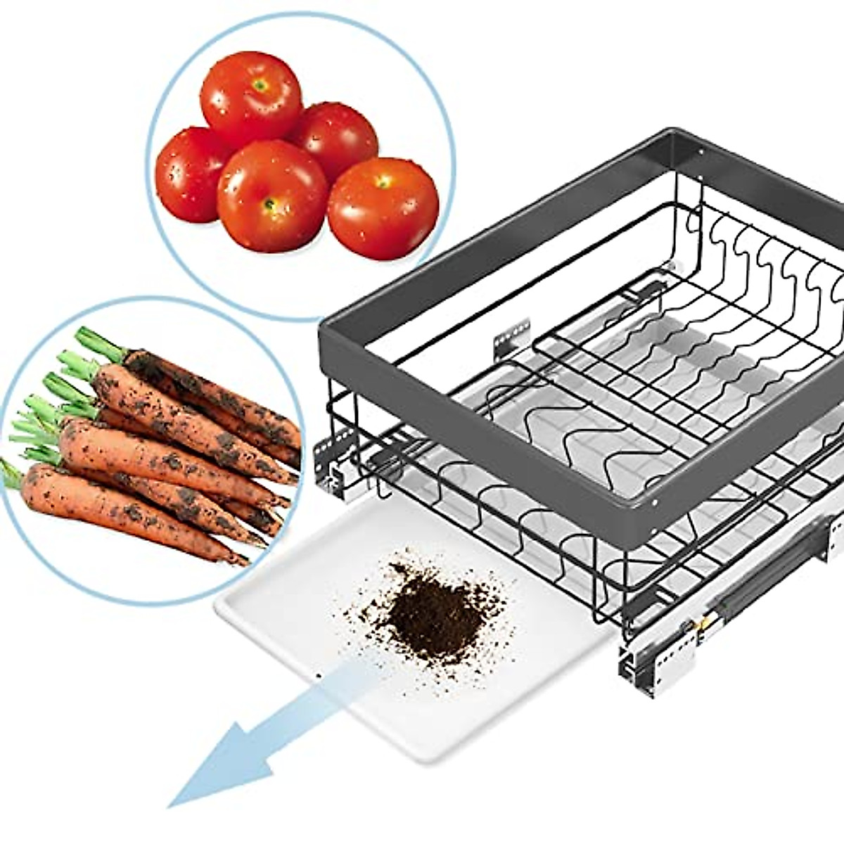 Kitchen Pull Out Shelves Small Size Double Drawer Telescopic Pull Out Spice Rack Vegetable Dish Basket for Kitchen Cupboard, Pantry, Bathroom Stainless Steel Slide Out Cabinet Organizer (30(W)*46.5(