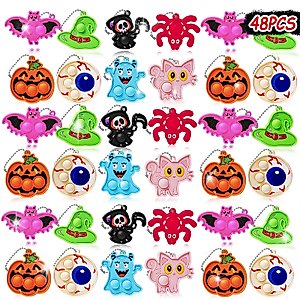 48Pcs Halloween Party Favors, Fidget Toys Bulk Mini Pop Bubbles with Keychain, School Classroom Prizes Box Fidgets Toys for Kids Toddlers Adult, Goodie Bag Stuffers, Treasure Chest box, Halloween Toys