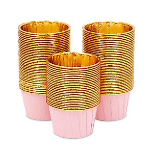 100-Pack Gold Aluminum Foil Cupcake Liners, 2.75x1.5-Inch Pink Colored Baking Cups for Muffins and Baked Desserts, Small Goodie Containers for Loose Nuts and Candies