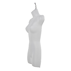 SSWBasics Female Molded Shatterproof Frosted Shapely Torso Form with Hook - Fits Women's Sizes 5-10 - Hanging Fashion Form Mannequin to Display Top and Bottom Merchandise