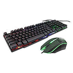 Gaming Keyboard and Mouse Combo Mechanical Feeling Rainbow LED Backlight Adjustable USB Mice