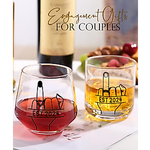 comfit Engagement Gifts for Couples - Bridal Shower Gifts - Wedding Gifts for Bride and Groom, His and Hers, Newlywed - Wine&Whiskey Glass Gift for Mr and Mrs