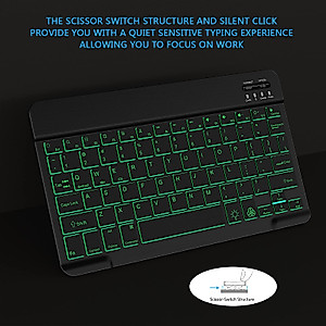Backlit Bluetooth Keyboard Small Portable External Wireless Keyboard Cordless Rechargeable Illuminated for Android Tablet Cell Phone Smartphone iPad Pro Air Mini iPhone Windows Surface (Black)