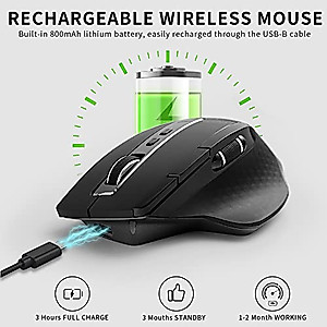 Rapoo Bluetooth Wireless Mouse, 4 Adjustable DPI Rechargeable Bluetooth Mouse, Multi-Device (3 Bluetooth+USB) Programmable Ergonomic Mouse with Side Roller, Laser Mouse for Laptop Desktop PC