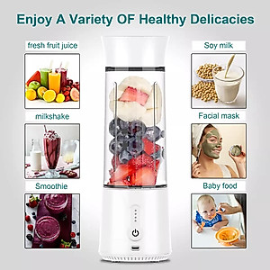 Smart Portable Blender - 17Oz Personal Blender for Smoothies and Shakes| 4000mAh Rechargeable USB Blender with 6 Blades| Blender for Sports ,Travel,Gym ,Fruit Juice Mixer, Home, Office, and Outdoors (White)
