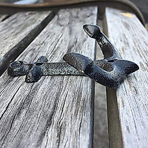 Facaler Nautical Cast Iron Ship Anchor Weathered Nautical Wall Hooks Coat Hook, Screws Included (5 PCS)