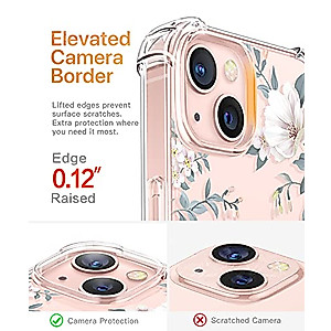 GVIEWIN Designed for iPhone 13 Case 6.1 Inch, with Tempered Glass Screen Protector + Camera Lens Protector Clear Flower Soft & Flexible Shockproof Floral Women Phone Cover（Magnolia/White）