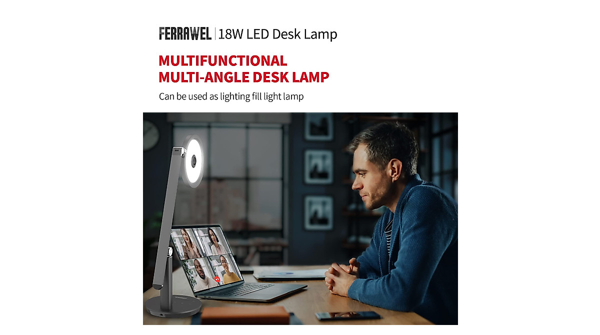 Ferrawel LED Desk Lamp with Auto-Dimming & Memory - Perfect for Home ...