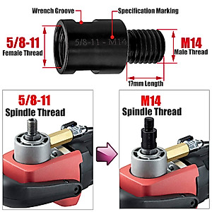 Yakamoz 2Pcs 5/8"-11 Female to M14 Male Angle Grinder Attachment 5/8"-11 to M14 Adapters Rotary Polisher M14 Thread Adaptor Converter