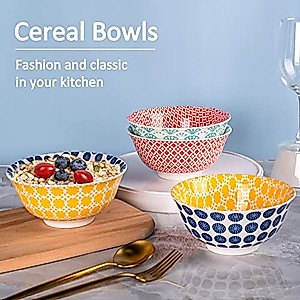 DELLING Cereal Bowls 20 oz - Colorful Bowls for Kitchen, 6 Inch Ceramic Bowl Set for Dessert, Soup, Rice, Salad, Snack - Dishwasher, Microwave, and Oven Safe - Set of 6