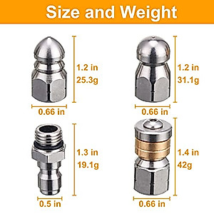 PWACCS Sewer Jetter Nozzle for Pressure Washer, Stainless Steel Drain Cleaning Tips for Power Washer, 3 Pieces, Button Nose Jet Nozzle, Rotating Flat Jetting Nozzle and Drain Jet Hose Nozzle, 5000 psi