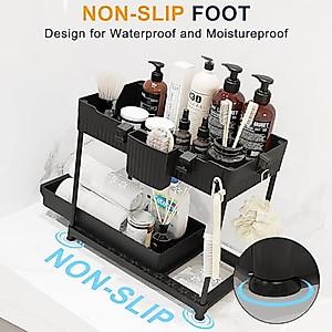 Sevenblue 3 Pack Under Sink Organizer, 2-Tier Multi-Use Kitchen Bathroom Organizers and Storage with Sliding Drawer, Bathroom Cabinet Organizer with Hooks and Hanging Cups, Black