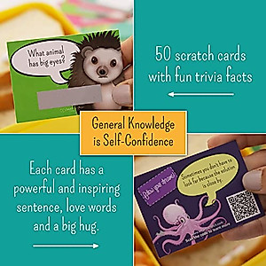 Smarti Scratch 50 Lunch box Trivia notes for kids, with QR code that will take them to expended answer & Inspirational and Motivational Thinking of You Notes Cards for Boys & Girls ages 6-8