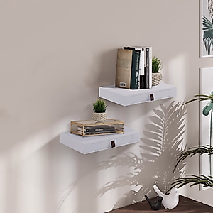 Homaterial Floating Nightstand, Floating Shelf with Drawer Small Wall Mount Shelf Nightstand Wood Wall Bedside Shelf,for Bedroom Bathroom, Living Room, Kitchen-White