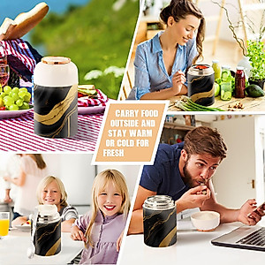 Marble Blue Black Gold Kids Womens Insulated Food Jar Container with Spoon 17oz/500ml Food Containers For Hot Stainless Steel Vacuum Leak Proof Food Containers for Keeps Food Hot