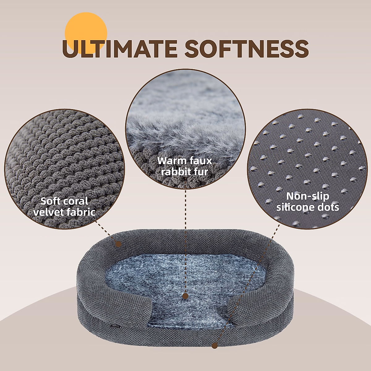 Miorun Dog Bed for Medium Dogs, Orthopedic Washable Oval Dog Couch Bed with Sides Soft Calming Sleeping Puppy Bed Durable Pet Cuddler with Anti-Slip Bottom, M