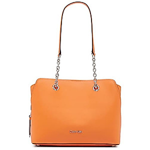 Calvin Klein Hailey Micro Pebble Triple Compartment Chain Satchel, Seville Orange