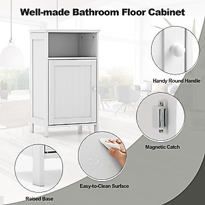 Giantex Bathroom Floor Storage Cabinet - Side Cabinet with Open Compartment, 3-Position Adjustable Shelf, Elevated Base, Freestanding Storage Organizer for Hallway, Living Room, Bedroom (White)