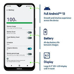 Nokia C210 | T-Mobile, AT&T, Cricket | Android 13 | Unlocked Smartphone | All Day Battery | US Version | 3/32GB | 6.3-Inch Screen | 13MP Dual Camera | Charcoal