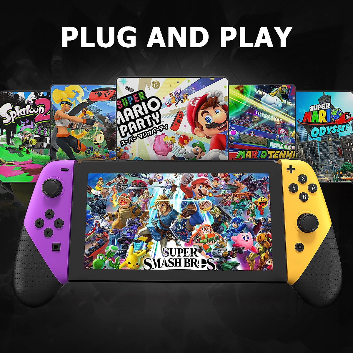 Joycon Controller Replacement for Switch Joycon,Alternatives for Left and Right Joy Con Controller,L/R Switch Controller Support Wake-up Function with Grip Stand (Purple and Orange)