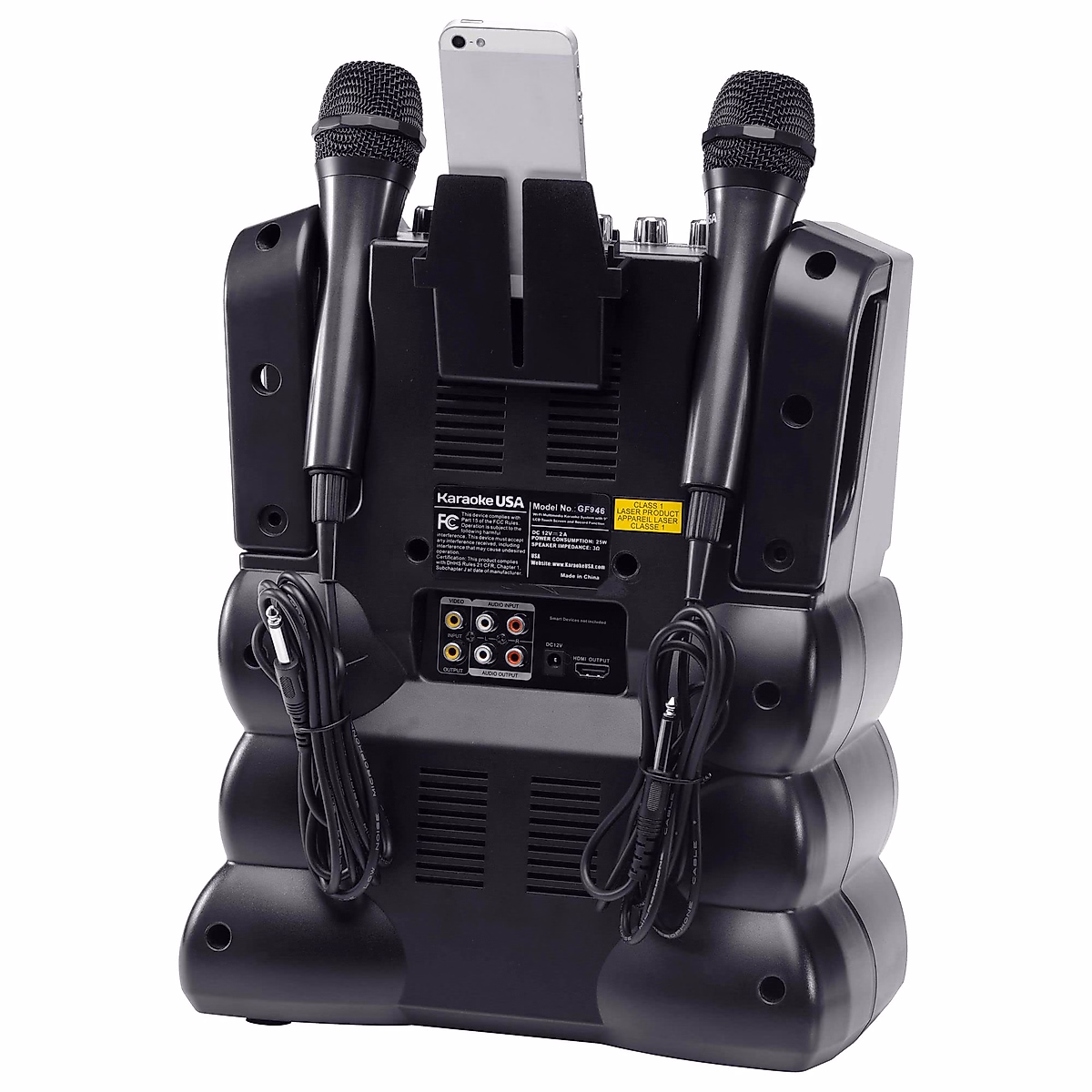 Karaoke USA GF946 GF946 DVD/CD+G/MP3+G Bluetooth 35-Watt Karaoke System with 7-Inch TFT Digital Color Screen, LED Lights, HDMI Output, and 2 Microphones (Black)