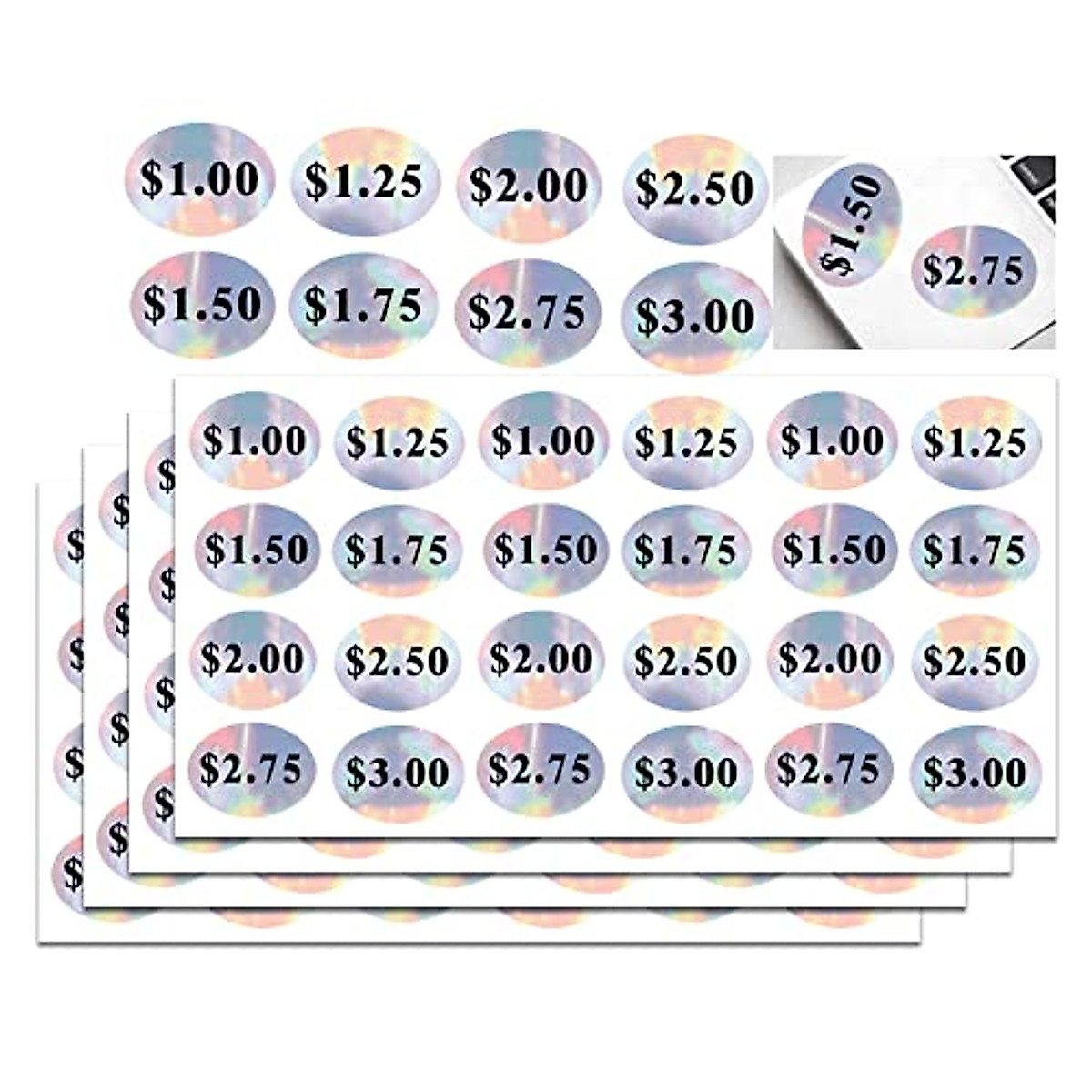 Holographic Vending Machine Price Labels Soda Snack $1.00 $1.25 $1.50 $1.75 $2.00 $2.50-3/4 x 1 Inch Vending Machine Labels Sales Stickers for Business 720 Pcs