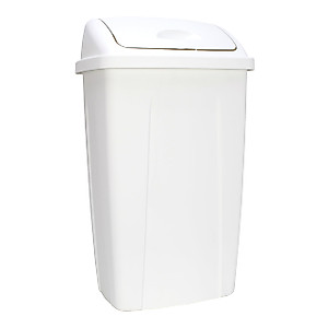13 Gallon Trash Can, Plastic Swing Top Kitchen Trash Can, White
